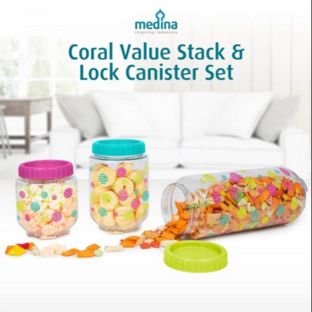 Jual SmartIbu Toples Medina Coral Value Stack & Lock Canister Set ...