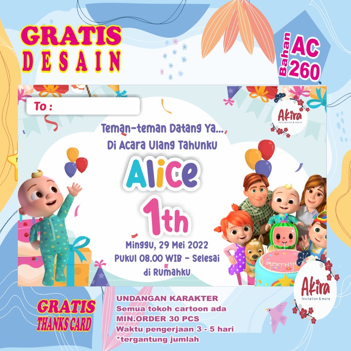 Jual Undangan Ultah Anak Cocomelon+foto/tanpaFoto | Shopee Indonesia