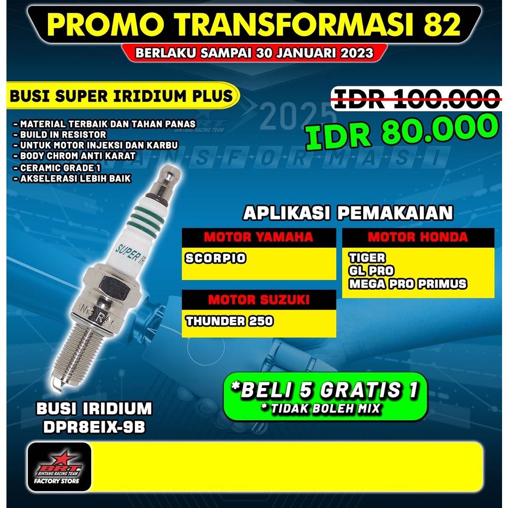 Jual BUSI SUPER IRISIUM PLUS DPR8EIX-9B BRT - SCORPIO/THUNDER 250/TIGER/GL PRO/MEGA PRO PRIMUS ...