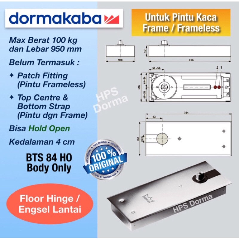 Jual Floor hinge Dorma BTS 84 HO Body Only (engsel tanam lantai) | Shopee Indonesia