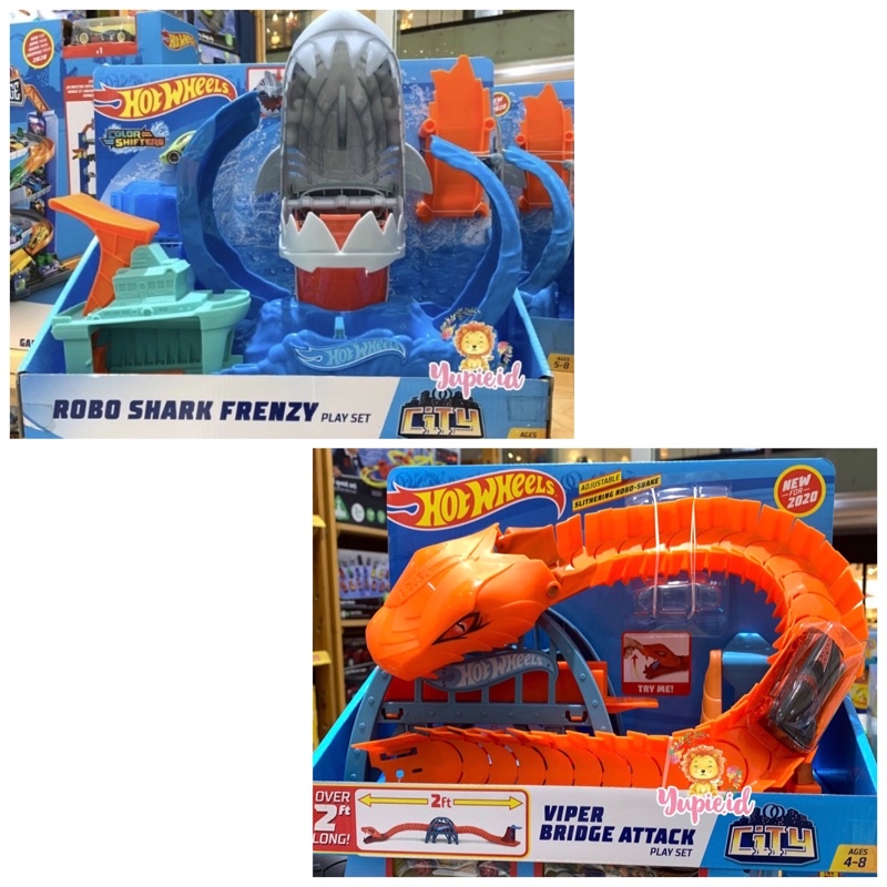 Jual hotwheels robo shark frenzy / city viper bridge attact playset ...