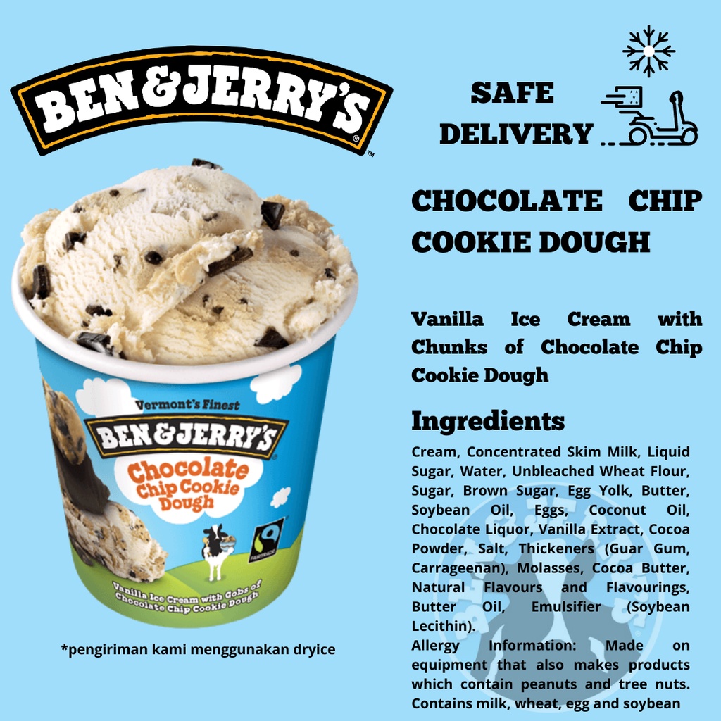 Jual Ben and Jerry's Chocolate Chip Cookie Dough Ice Cream - 458 ML ...