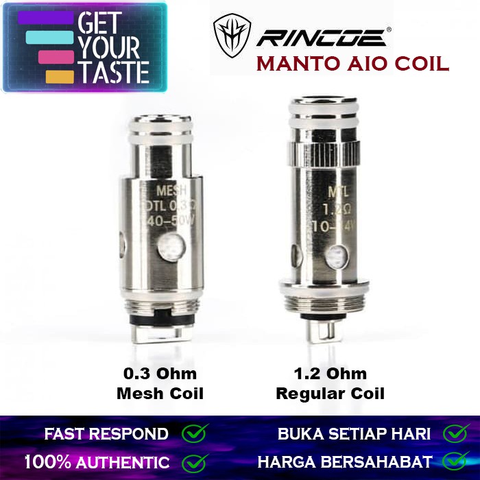 Jual Coil Rincoe Manto AIO 80W Replacement 100% Authentic - 0.3 OHM 1.2 ...