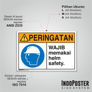 Jual Stiker Safety Sign Rambu K3 ANSI Peringatan Wajib Memakai Helm ...