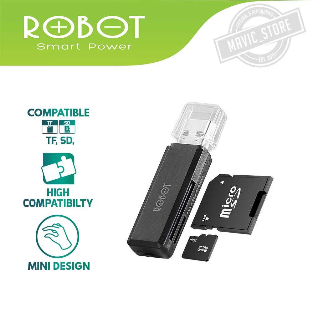 Jual ROBOT CR102 Card Reader USB 3.0 TF / SD with 2 Slot Hub Black ...