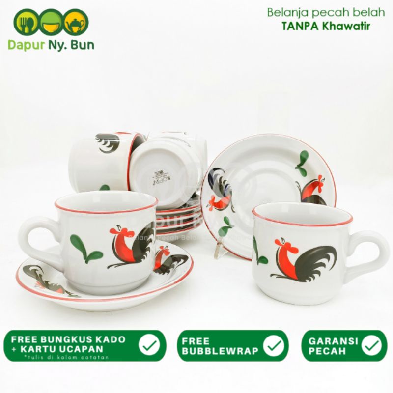 Jual 6 Pasang Cangkir Kopi Set OMEGA Motif Ayam Jago Seri 2 Ukuran ...