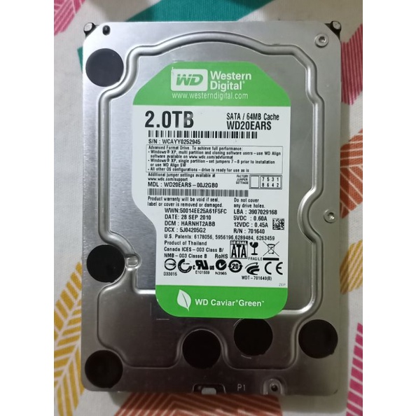 Jual Hardisk Drive HDD Internal PC WD GREEN 2 TB Normal Sentinel 100% ...