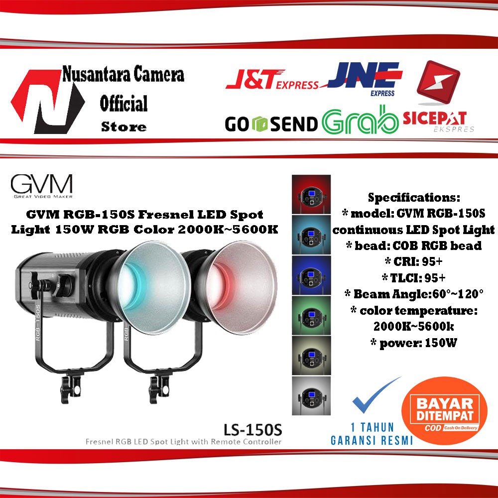Jual GVM RGB-150S Fresnel LED Spot Light 150W RGB Color 2000K~5600K | Shopee Indonesia