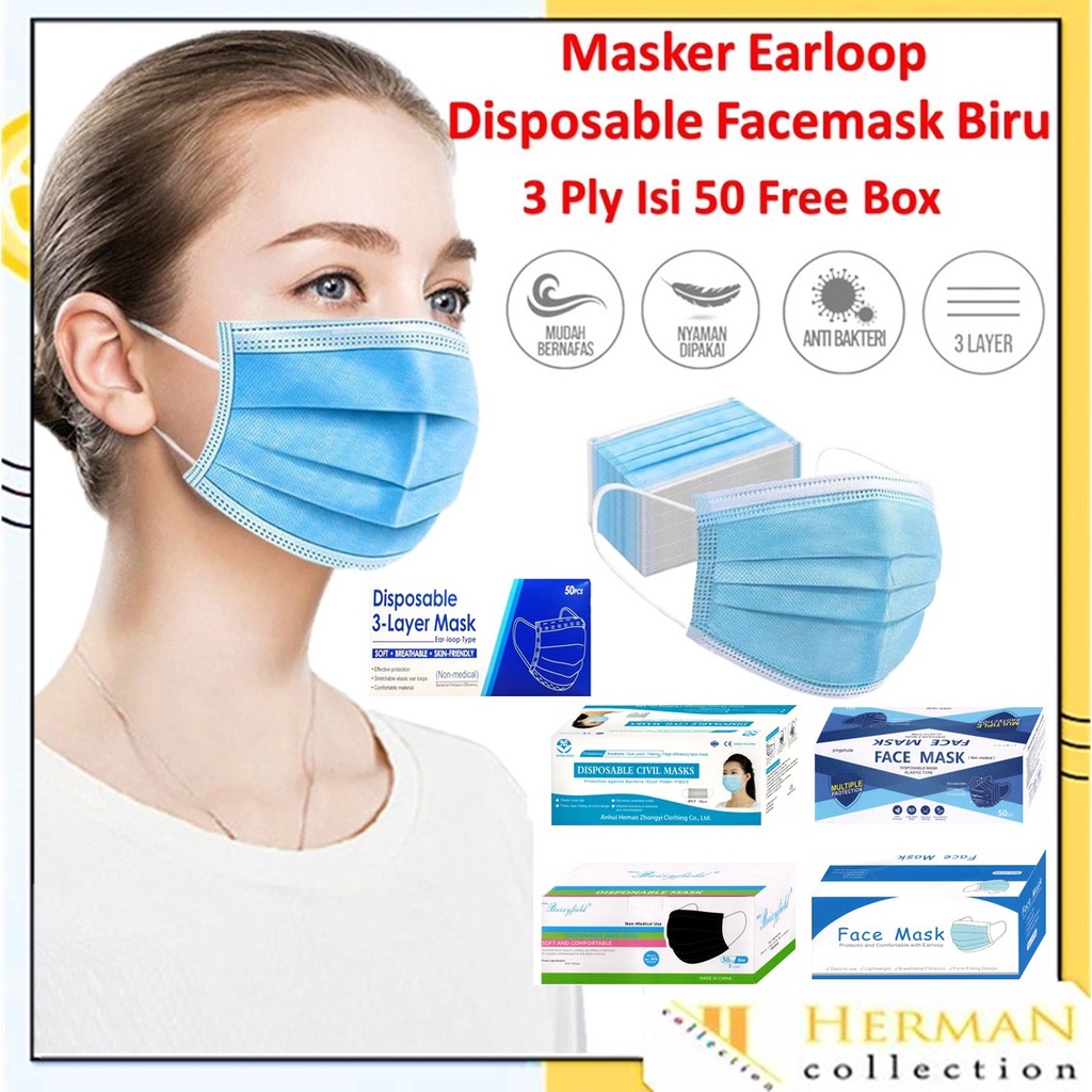 HC Masker Disposable Facemask 3 Layer Mask Isi 50 Pcs Box Masker Medis ...