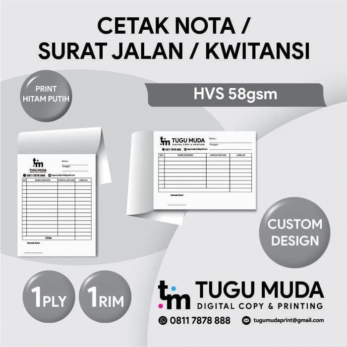 Jual Cetak Nota, Karcis, Kwitansi-1PLY-HVS 58gr-1RIM (HITAM PUTIH-B&W ...