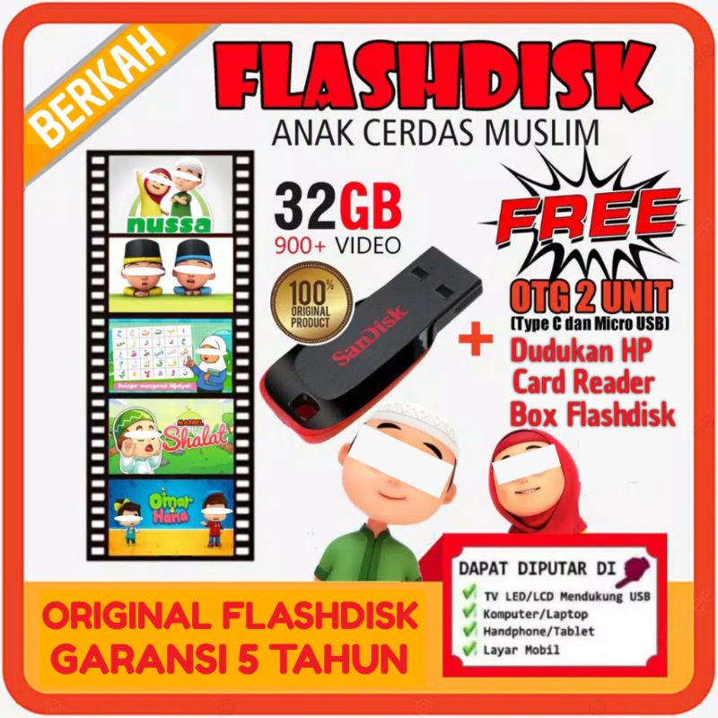 Jual Flashdisk Edukasi Anak Muslim 32 Gb 900++ video anak islam Bonus 2 OTG, Dudukan hp dan BOX ...
