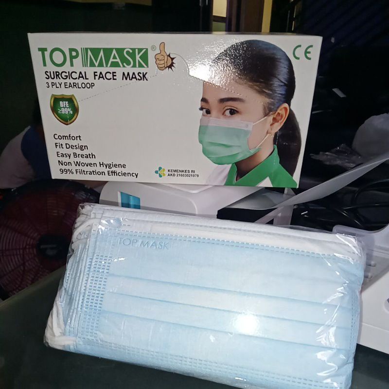 Jual MASKER EARLOOP BIRU MEDIS 3 PLY TOP MASK KEMENKES AKD | Shopee ...