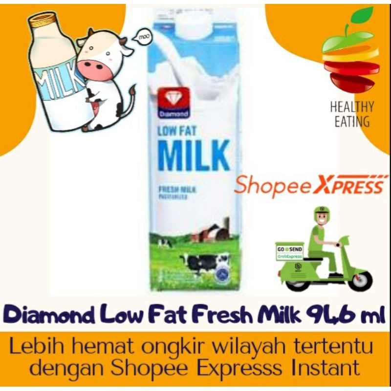 Diamond Fresh Milk Low Fat Rendah LemakSusu Segar Pasteurisasi 946ml 1L ...