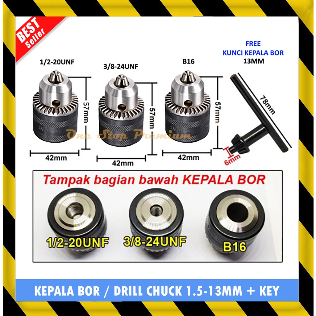Jual KEPALA MESIN MATA BOR DRILL CHUCK SET CONES 1.5-13MM DRAT 1/2 ...
