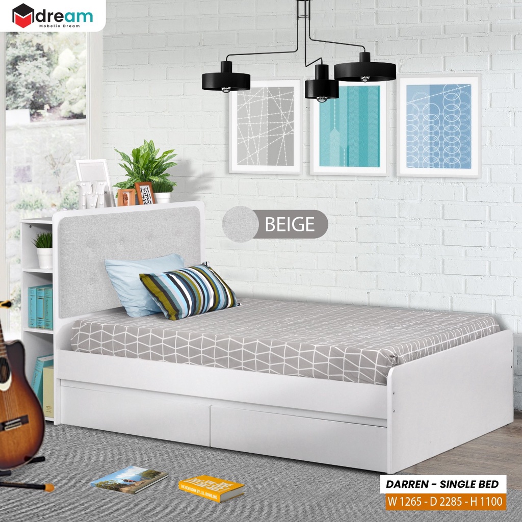 Jual Ranjang Kasur Dipan Single Scandinavian White Minimalis 120x200 ...