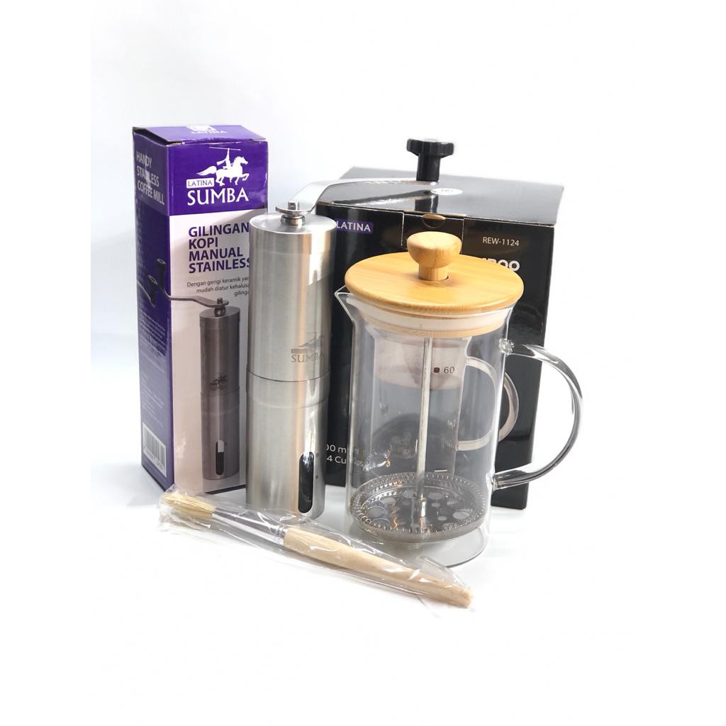 Jual Paket French Press Bamboo + Grinder (ORIGINAL) | Shopee Indonesia