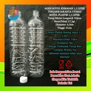 Jual Botol Plastik 1,5 Liter 1500ml (Harus Isi 10pcs) Botol Aqua 1,5 ...