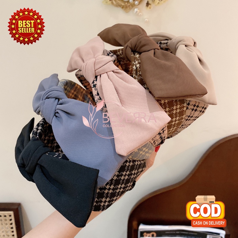 Jual Bando Korea Perempuan Dewasa Pita Besar Motif Kotak Kotak ...