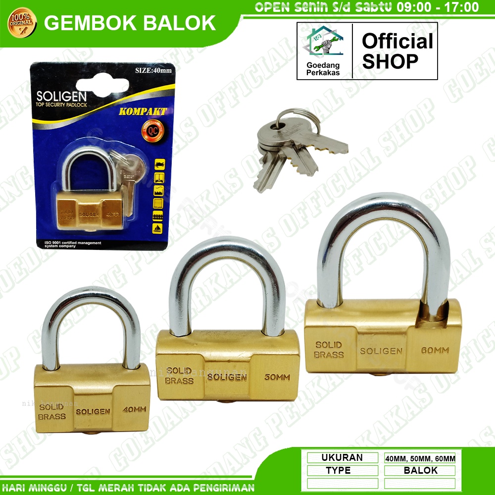 Jual Gembok Kuningan Model Balok Gembok Pagar Pintu Soligen 40MM 50MM ...