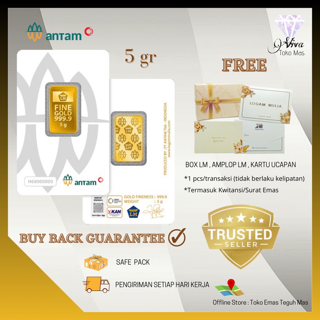 Jual LM ANTAM CERTIEYE 5 gr EMAS LOGAM MULIA CERTICARD 999,9 Indonesia ...