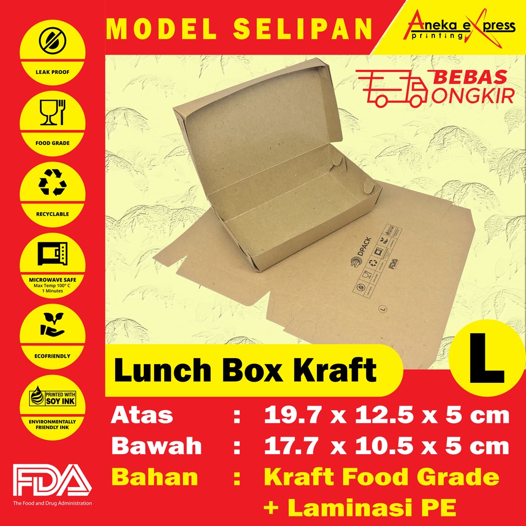 Jual PAPER LUNCH BOX SIZE L ( LARGE ) BAHAN KRAFT / ECO KRAFT FULL LAMINASI | Shopee Indonesia