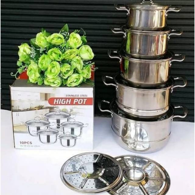 Panci set high pot tutup kaca stainless 5set | Shopee Indonesia