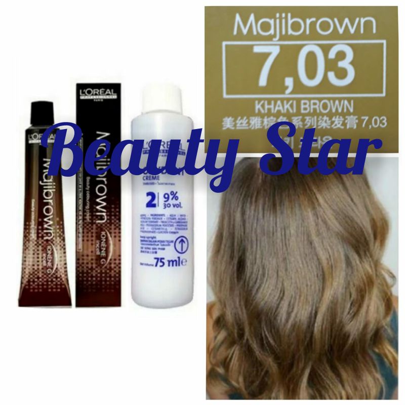 Jual LOREAL MAJIBROWN NO. B7.03 KHAKI BROWN & OXYDANT 75ML | Shopee ...