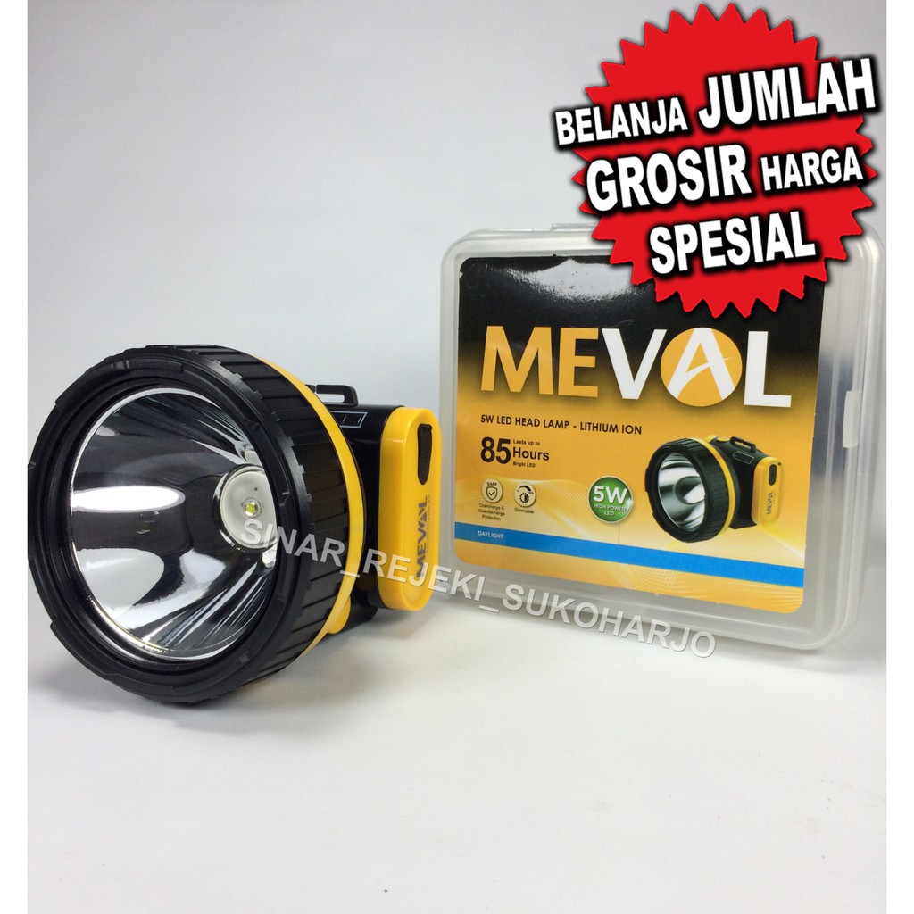 Jual MEVAL 5W LED SENTER CAS KEPALA HEADLAMP with LITHIUM ION BATTERY ...