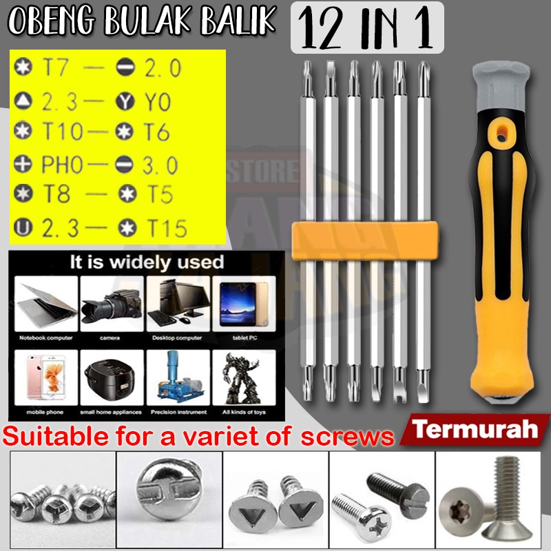 Jual Obeng set 12 in 1 Bulak Balik Mata Plus Minus Bintang Hex Universal | Shopee Indonesia
