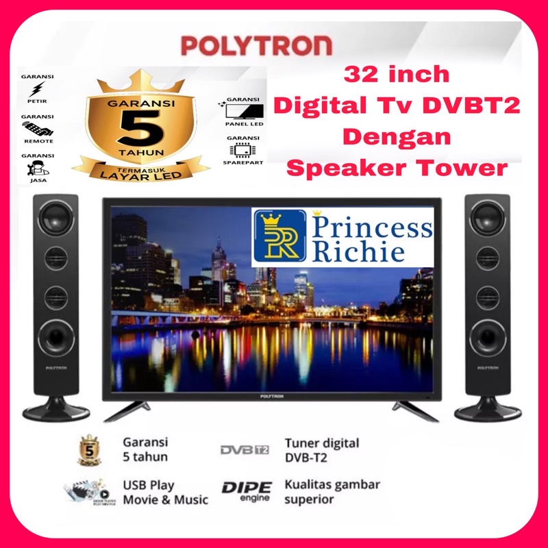 Jual Polytron led tv 32 inch digital tv plus speaker Tower Indonesia|Shopee Indonesia