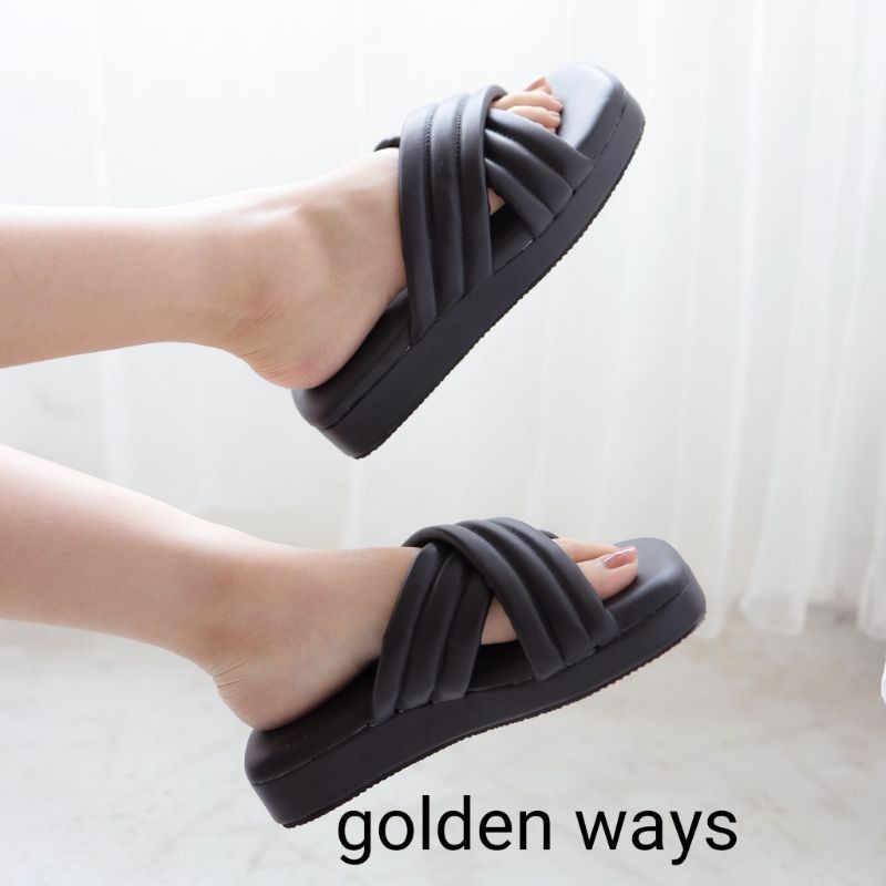 Jual sendal wanita busa silang platfrorm golden ways | Shopee Indonesia