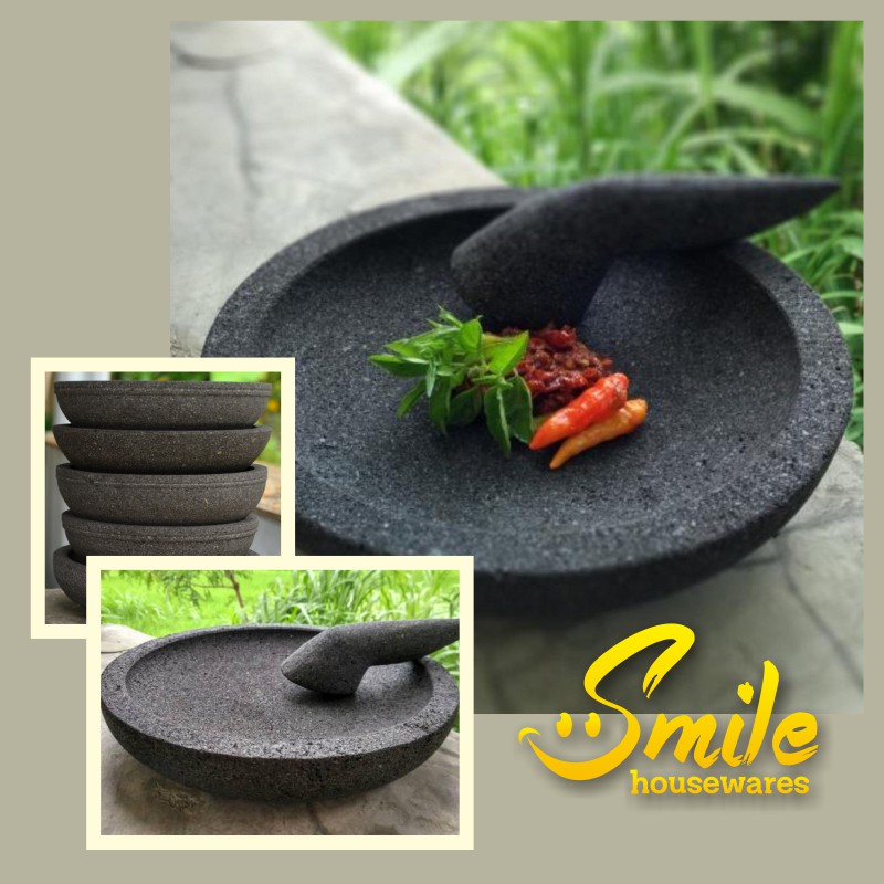 Jual Cobek Bulat Batu Asli 24cm & Ulekan (+Packing kayu) Indonesia ...