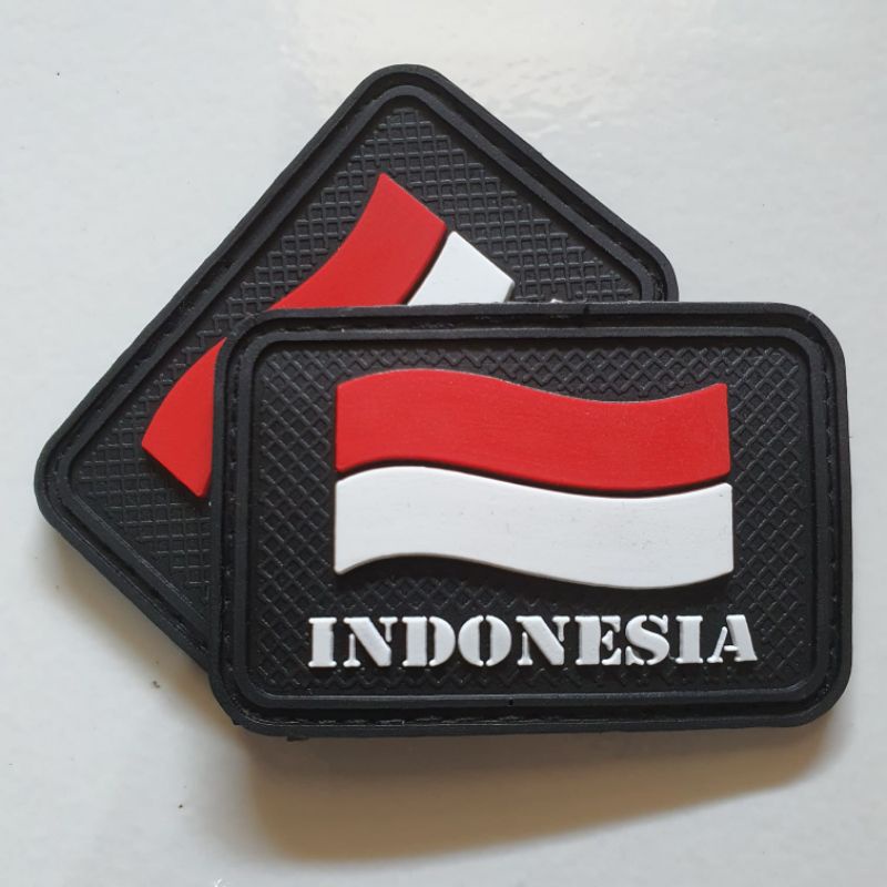 Jual patch rubber logo bendera merah putih indonesia berkibar dasar hitam - tempelan emblem ...