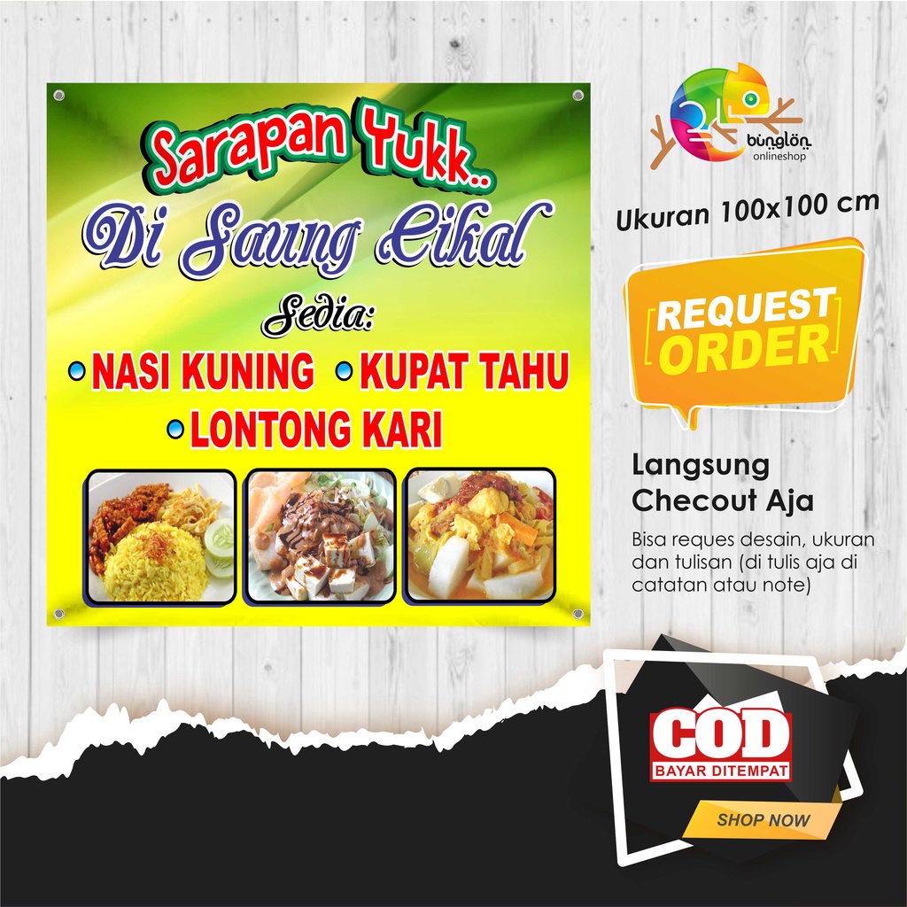 Jual Size 100x100Cm, Spanduk Banner Nasi Kuning, Kupat Tahu, Lontong ...