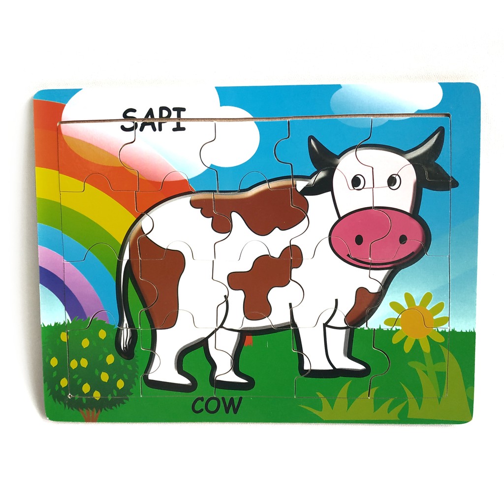Jual Mainan Kayu Pintar Puzzle Kayu Jigsaw Gambar Sapi Bisa COD ...