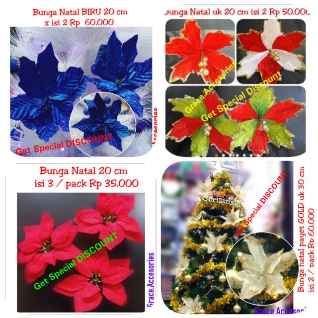 Hiasan Bunga natal kastuba poinsetia / hiasan pohon natal / aksesoris ...