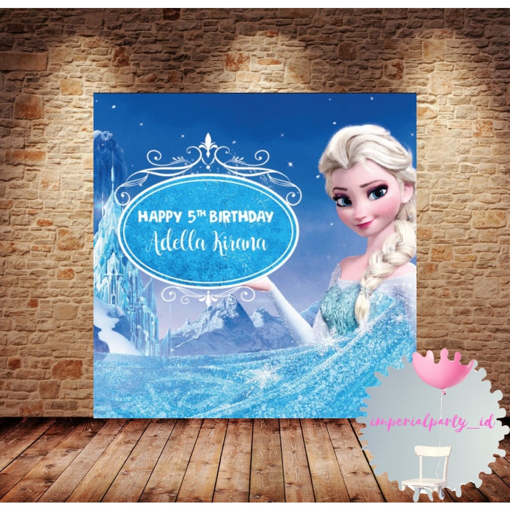 Jual Custom Backdrop Banner Spanduk Happy Birthday Frozen Elsa 2