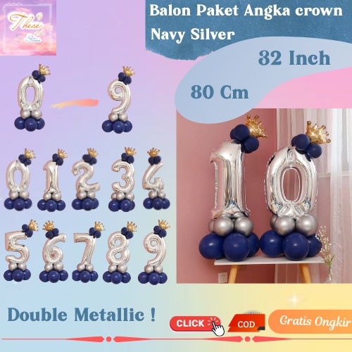 Jual Balon Angka Jumbo 80 Cm Foil Set Paket latex metalik doff biru ...