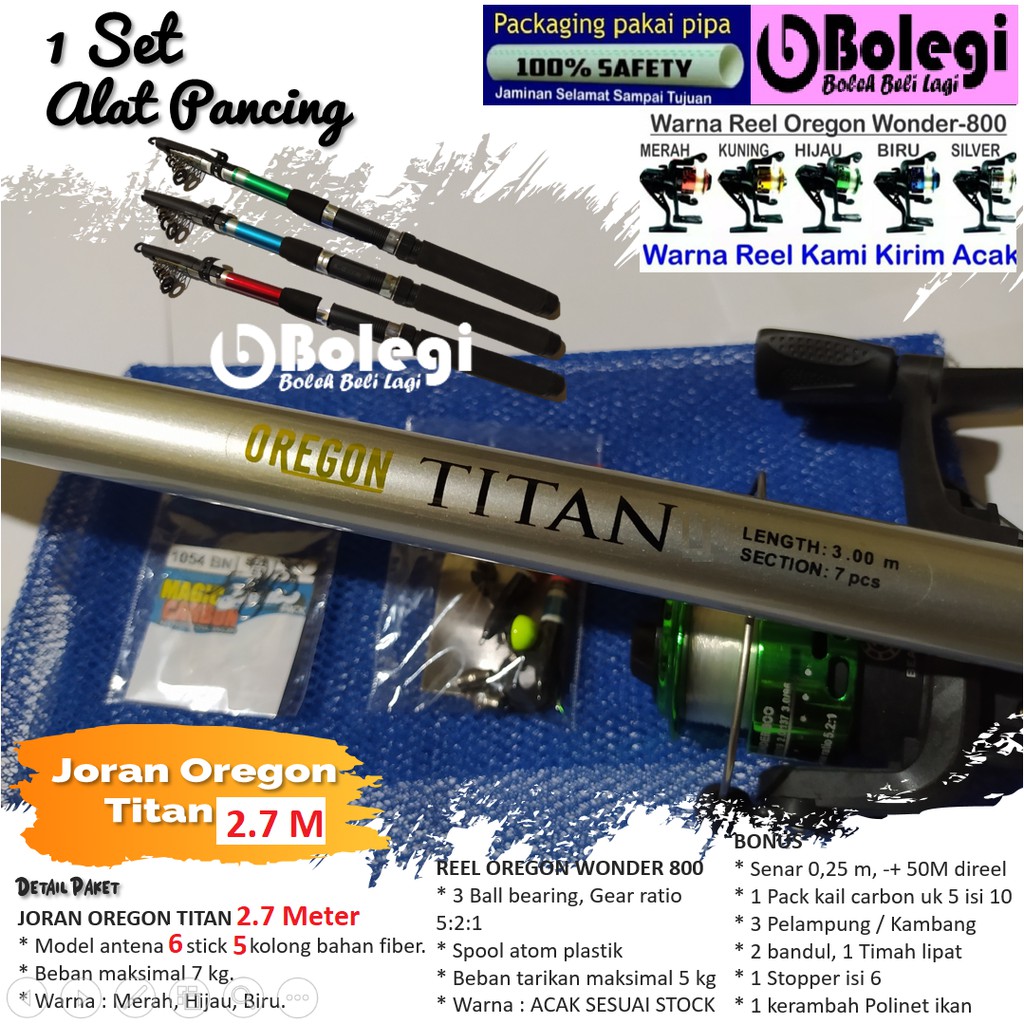 Jual 1 Set Alat Pancing Joran Oregon TITAN 2,7 Meter Paket Lengkap ...