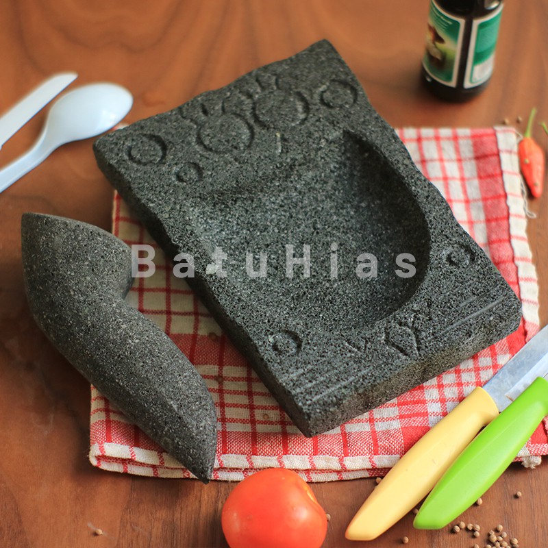 Jual ( 16 cm ) Cobek Layah Coet dan Ulekan Munthu Uleg Ulegan Batu Lava ...