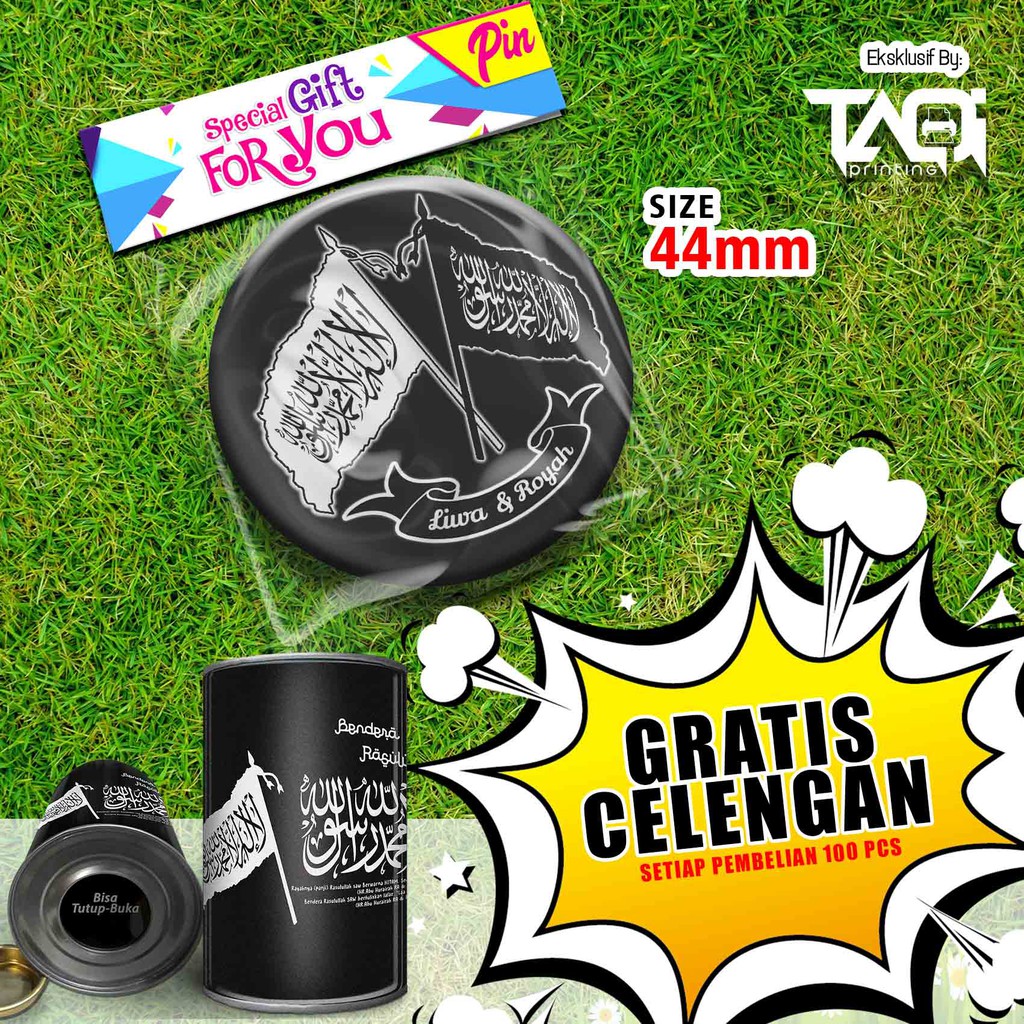 Jual Pin Tauhid Panji Dan Bendera Rasulullah Size 44mm | Shopee Indonesia