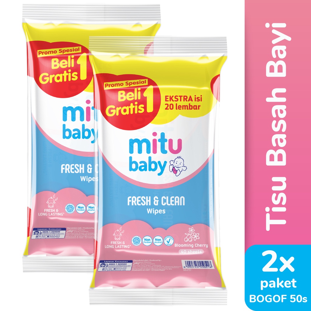 Jual [Beli 1 Gratis 1] Mitu Baby Fresh & Clean Wipes Blooming Cherry 50 ...
