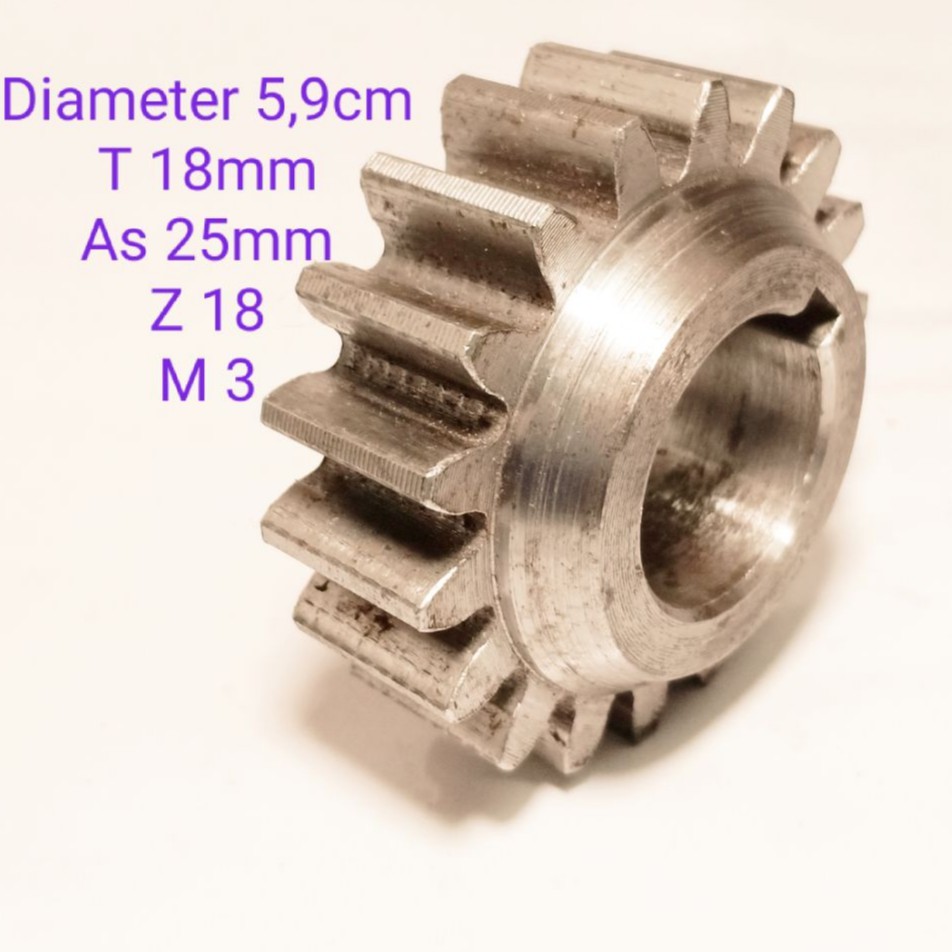Jual Pinion spur gear besi 6cm ,M3 Z18 As25mm | Shopee Indonesia