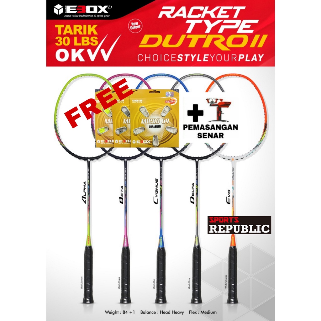 Jual FREE SENAR!!! Raket Ebox Dutro II 30 lbs+ senar EBOX + PASANG ...