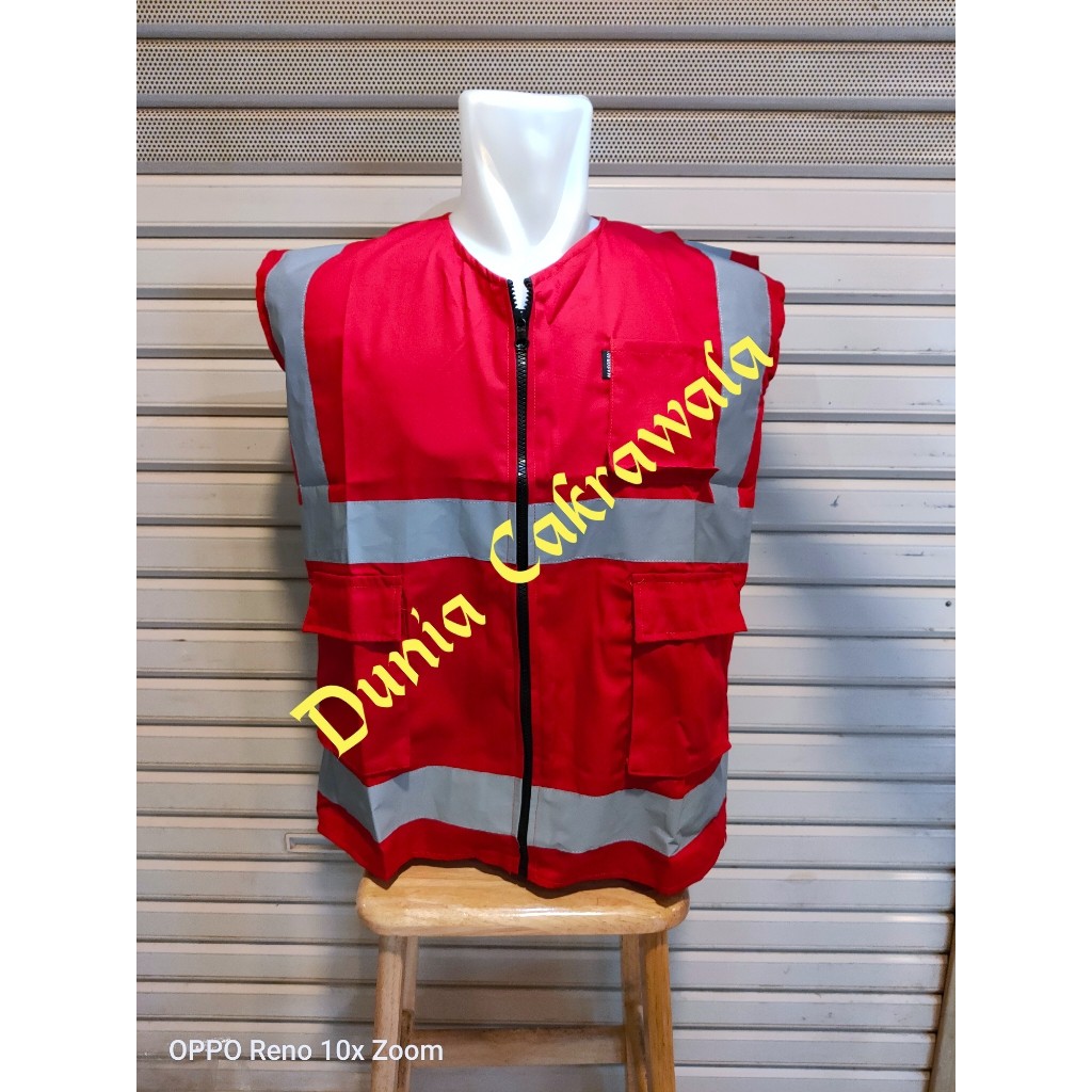 Jual Rompi Safety Bahan Drill / Rompi Proyek / Rompi Warna Merah ...
