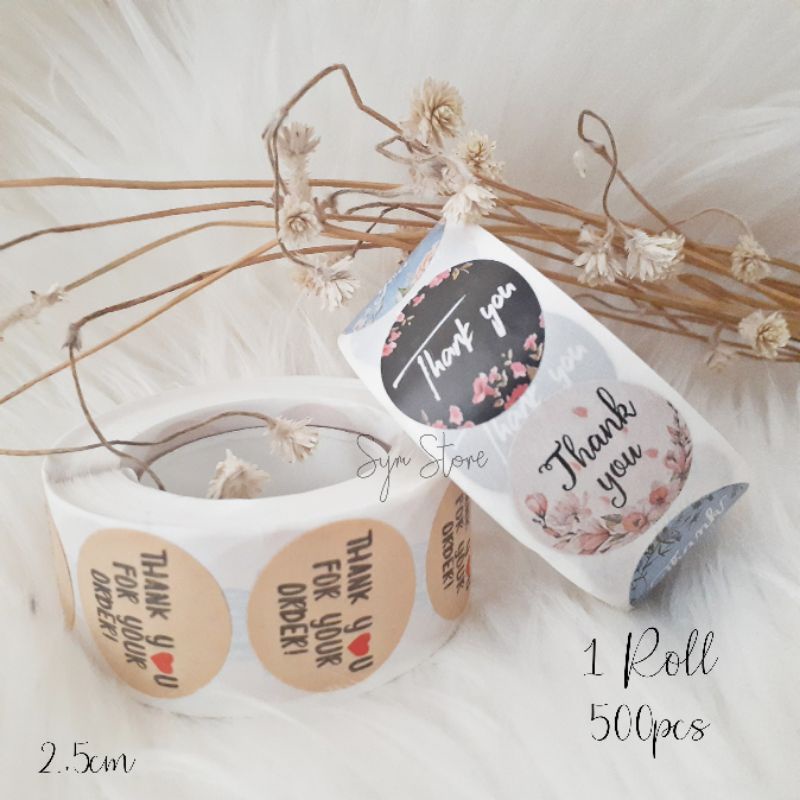 Jual 1 Roll 500pcs Stiker Mini | Stiker Label Tulisan Thank You For ...