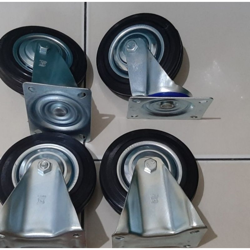 Jual Roda Karet 6inch 4pcs/1set (2putar 2 mati) | Shopee Indonesia