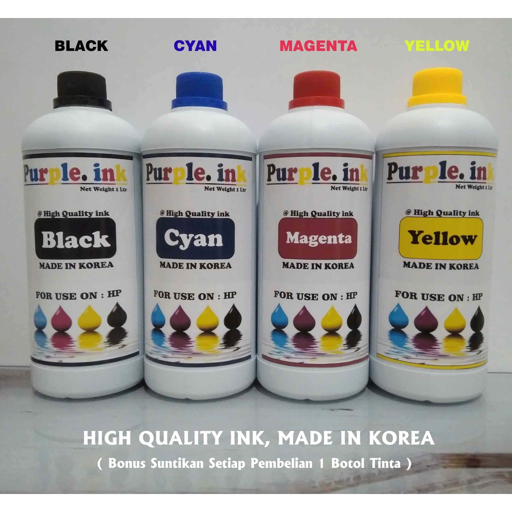 Jual TINTA ISI ULANG / REFILL PRINTER HP ISI 1 LITER PURPLE INK + BONUS ...