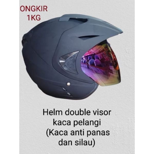 Jual HELM DOUBEL VISOR HITAM DOP KACA PELANGI/ HELM DOBEL VISOR TER ...