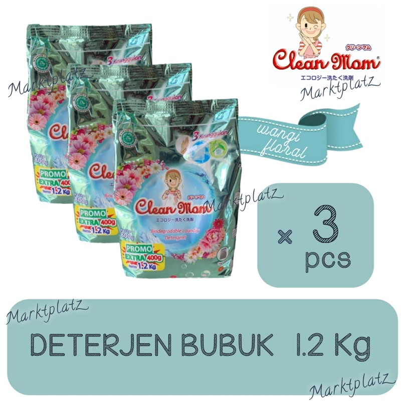 Jual Paket Sabun Deterjen Bubuk Clean Mom Powder 1,2 kg Aroma Floral ...